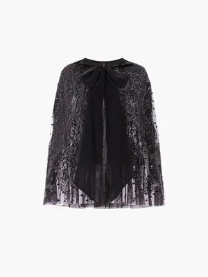 NEEDLE & THREAD Sequin Ribbon Hooded Cape