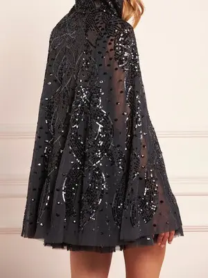 NEEDLE & THREAD Sequin Ribbon Hooded Cape