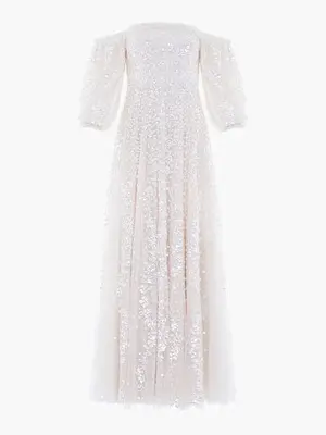 NEEDLE & THREAD Sequin Embellished Off-shoulder Gown