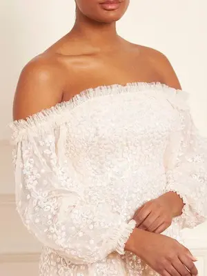 NEEDLE & THREAD Sequin Embellished Off-shoulder Gown