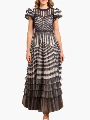 NEEDLE & THREAD La Vie En Rose Round Neck Gown - Cream/graphite