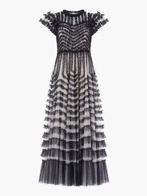 NEEDLE & THREAD La Vie En Rose Round Neck Gown - Cream/graphite
