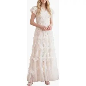 NEEDLE & THREAD Amorette V-neck Gown - Cream