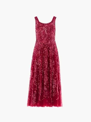 NEEDLE & THREAD Sequin Ribbon Scoop Neck Ballerina Dress