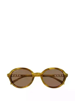 Gucci Logo-plaque Oval-frame Sunglasses - Brown