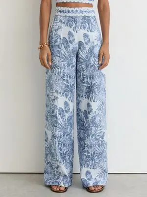 REISS Mila Petite Linen Wide-leg Trousers - Blue
