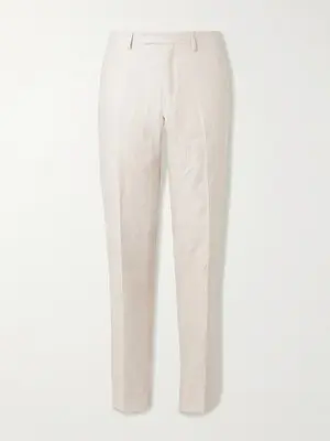 Mr P. Straight-leg Houndstooth Linen Trousers