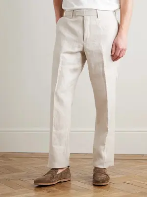 Mr P. Straight-leg Houndstooth Linen Trousers