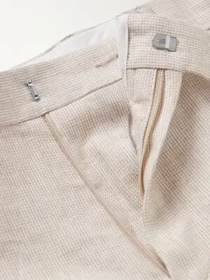 Mr P. Straight-leg Houndstooth Linen Trousers