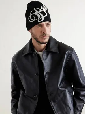 Balenciaga Intarsia-knit Wool-blend Beanie - Black
