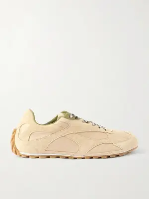 Bottega Veneta Orbit Leather And Suede Sneakers - Green