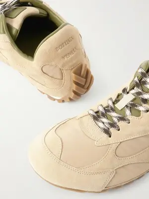 Bottega Veneta Orbit Leather And Suede Sneakers - Green