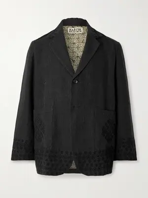 KARTIK RESEARCH Kasuti Embroidered Wool And Linen-blend Blazer