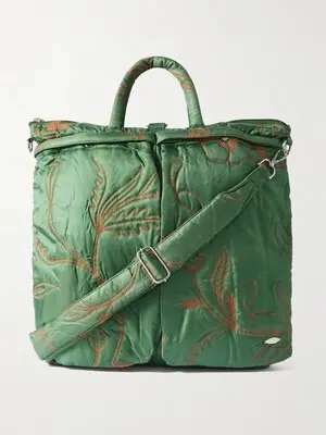 KARDO Embroidered Silk-twill Tote - Green