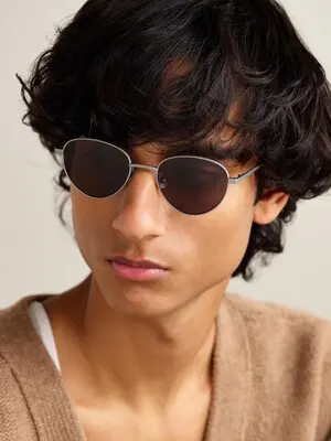 Bottega Veneta Panthos Round-frame Brushed-titanium Sunglasses