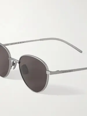 Bottega Veneta Panthos Round-frame Brushed-titanium Sunglasses