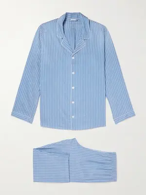 Zimmerli Camp-collar Striped Woven Pyjama Set - Blue