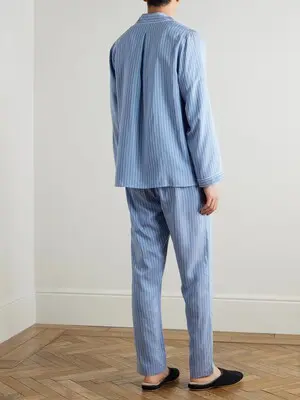 Zimmerli Camp-collar Striped Woven Pyjama Set