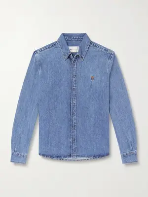 AMI Paris Button-down Collar Logo-embroidered Denim Shirt