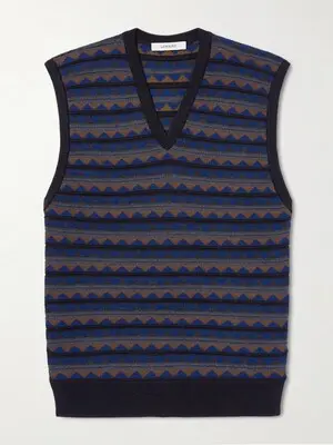 LEMAIRE Jacquard-knit Merino Wool-blend Sweater Vest - Black