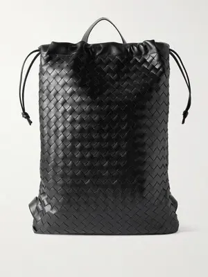Bottega Veneta Trail Intrecciato Leather Drawstring Backpack - Black
