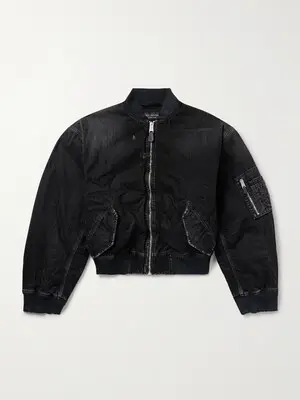 Balenciaga Distressed Denim Ma-1 Bomber Jacket