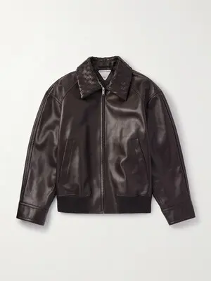 Bottega Veneta Intrecciato-trimmed Leather Blouson Jacket - Brown