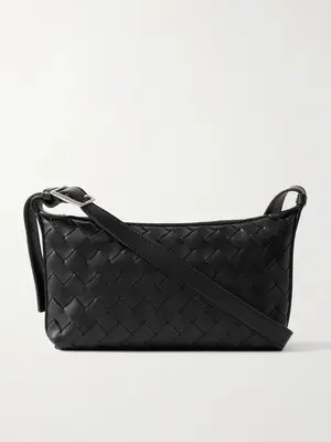 Bottega Veneta Intrecciato Leather Messenger Bag - Black