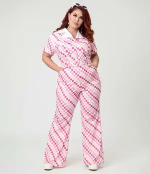 SMAK PARLOUR Flare Leg Jumpsuit - Pink Checkerboard
