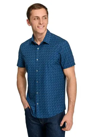 W.R.K Basic Slim Fit Abstract Blur Short Sleeve Performance Button-up Shirt - Blue