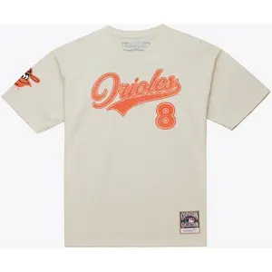 Mitchell & Ness Cal Ripken Jr. Baltimore Orioles Cooperstown Collection Throwback Name & Number T-shirt - Cream