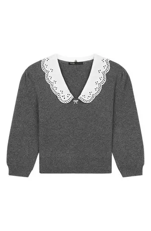 Maje Lace Collar Crop Sweater
