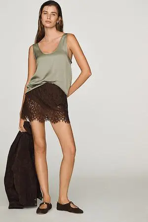 AFRM Presley Lace Mini Skirt - Espresso