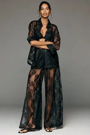 Bardot Sheer Lace Button-front Shirt
