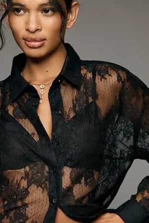 Bardot Sheer Lace Button-front Shirt