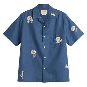 Portuguese Flannel Embroidery Nature Ramie Vacation Shirt - Blue
