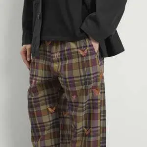 Needles Embroidered Madras Plaid Easy Pants