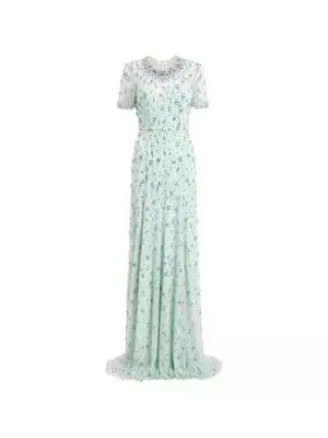 Jenny Packham Beaded Short Sleeve Maxi Dress - Blue
