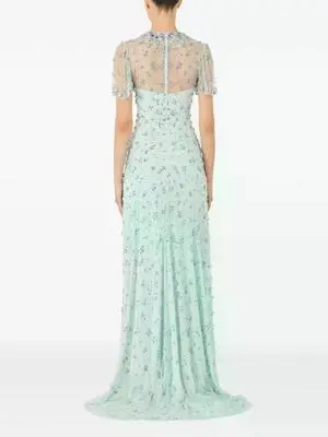 Jenny Packham Beaded Short Sleeve Maxi Dress - Blue