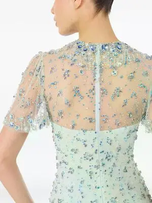 Jenny Packham Beaded Short Sleeve Maxi Dress - Blue