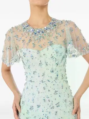 Jenny Packham Beaded Short Sleeve Maxi Dress - Blue