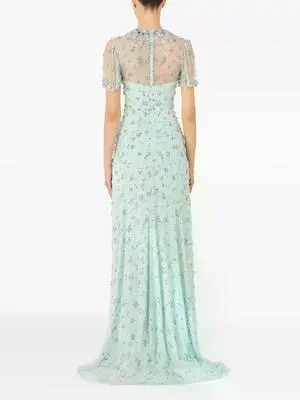 Jenny Packham Beaded Short Sleeve Maxi Dress - Blue