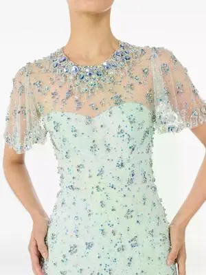 Jenny Packham Beaded Short Sleeve Maxi Dress - Blue