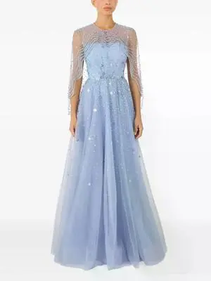 Jenny Packham Oliver Beaded-appliqué Maxi Dress - Blue