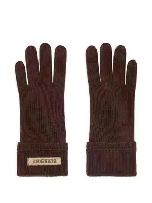 Burberry Logo-Patch Wool-Blend Gloves Brown