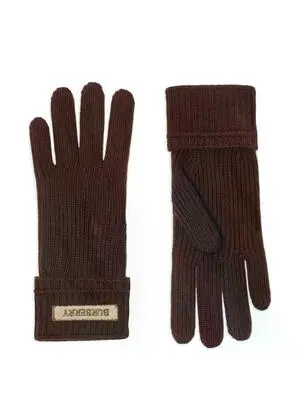 Burberry Logo-patch Wool-blend Gloves - Brown