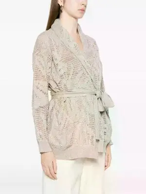 Brunello Cucinelli Open Knit Cardigan With Tie Waist