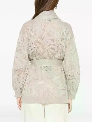 Brunello Cucinelli Open Knit Cardigan With Tie Waist