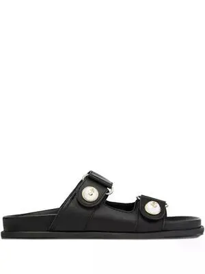 JIMMY CHOO Fayence Leather Flat Sandals With Pearl Embellishment - Black