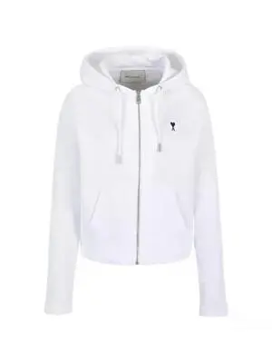 AMI Paris De Coeur Zip Hoodie - White